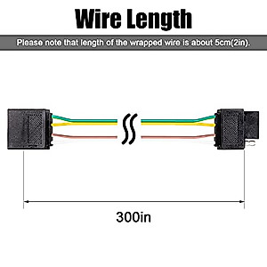 CZC AUTO 4 Pin Trailer Light Wire Harness Extension 18 Gauge 4-Way Flat Wiring Connector, 25ft, for Trailer Boat Car RV Truck