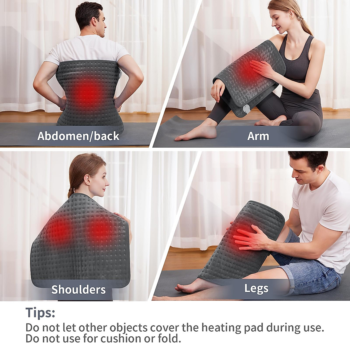 Electric Heating Pad 20"x24" for Back Pain Relife, Cramps, Neck and Shoulder, Moist/Dry Heat Therapy with Auto Shut Off Heating Pads, Holiday Christmas Gifts for Women Men Mom Dad, Gray