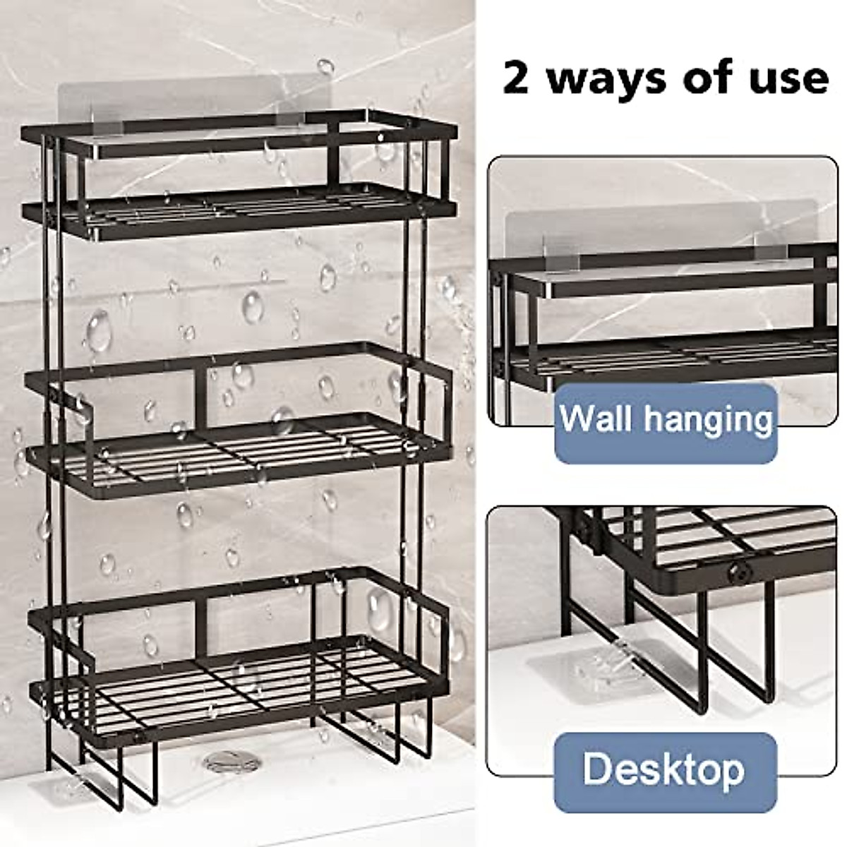 Bathroom Organizer Counter Shelf, Over The Toilet Storage, 3-Tier Bathroom Organizer Shelves, Multifunctional Toilet Rack,No Drilling Space Saver with Wall Mounting Design
