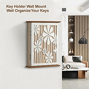 AHUONEL Key Holder Wall Mount Wooden Key Holder for Wall, Rustic Key Rack Wall Key Holder with 6 Key Hooks, Key Hanger Key Box Key Organizer for Entryway Hallway Office Home Decor