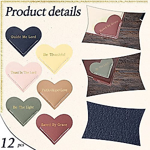 12 Pieces Bible Verse Leather Heart Bookmark Cute Heart Page Corner Bookmarks for Book Lovers Leather Bookmarks Reading Accessories for Office School Home Women Men Bookworm Present Supplies, 6 Styles