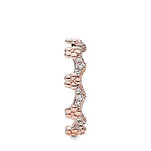 Pandora Flower Ring in Rose with 27 Bead-Set Clear Cubic Zirconia in Size 52