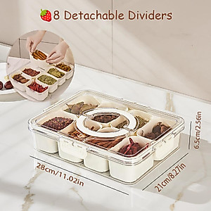 ZEENING Divided Clear Snack Box Serving Tray with Lid & Handle, Snackle Box Charcuterie Board Container Storage Organizer for Fruit, Candy, Veggie, Nuts & Snacks, Perfect for Party, Travel, & Picnic
