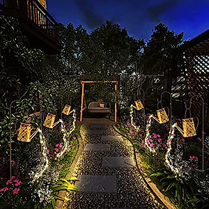 Gusgopo Small Solar Outdoor Lights, Hanging Waterproof Garden Decor Strip Light, Automatic Warm LED Metal Watering Can Light, Decoration for Landscape, Patio, Yard, Lawn, Pathway, Walkway, Tree
