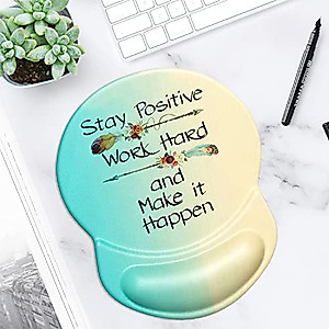 ITNRSIIET Ergonomic Mouse Pad with Gel Wrist Rest Support, Stay Positive Work Hard and Make It Happen Arrow Print Inspirational Quote Mouse Pad, Non-Slip PU Base for Computer, Laptop, Home, Office