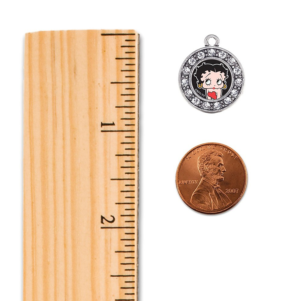 Inspired Silver - Betty Boop Memory Charm for Women - Silver Circle Charm for Bracelet with Cubic Zirconia Jewelry