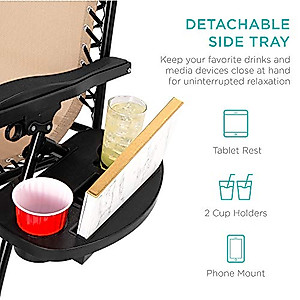 Best Choice Products Oversized Zero Gravity Chair, Folding Outdoor Patio Lounge Recliner w/Cup Holder Accessory Tray and Removable Pillow - Tan