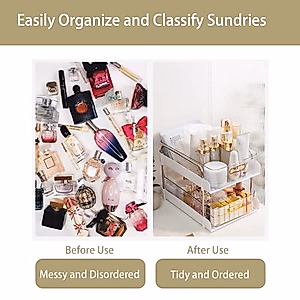 ILIKUHOME Under Sink Organizers and Storage, 2-Tier Clear Organizer with Sliding Drawers, Muti-purpose Pull Out Organizers for Bathroom, Kitchen, Pantry, Makeup, Office, High Style