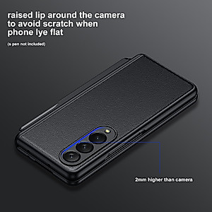 Libeagle Compatible with Samsung Galaxy Z Fold 3 Case, Support All Magsafe Accessories, Leather Back, Removable S Pen Holder on Hinge Protection, Screen Protector, Magnetic Cover 5G 2021 - Black