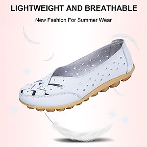 FETNHU Owlkay New Casual Women Shoes, Slip on Walking Shoes for Women,Women's Leather Low Top Flat Soybean Shoes (Dark-Blue,8.5)