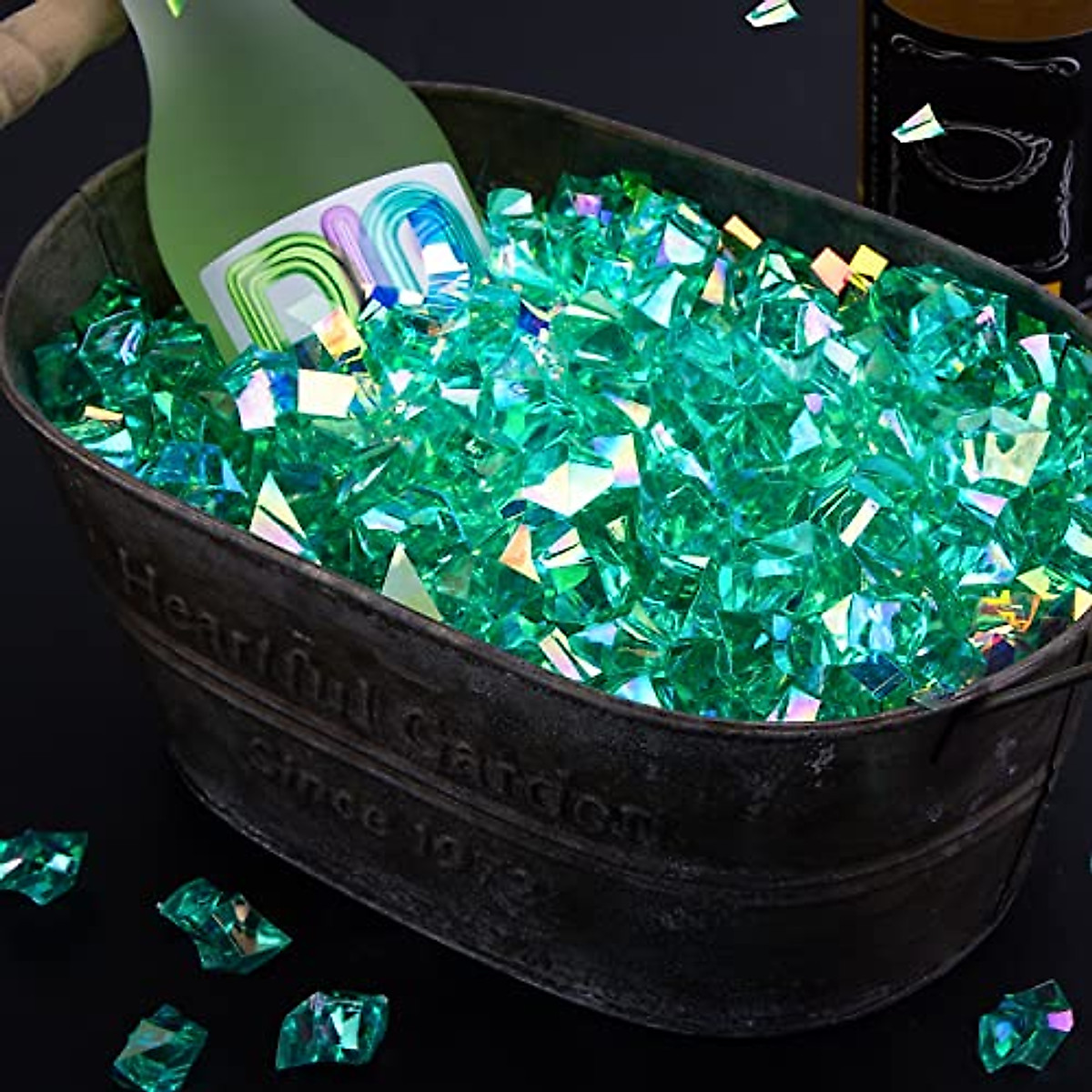 DomeStar Green Fake Crushed Ice Rocks, 180 PCS Fake Diamonds Plastic Gems Acrylic Clear Ice Rock Diamond Crystals for Vase Fillers Table Scatter Party Home Decoration Wedding Display