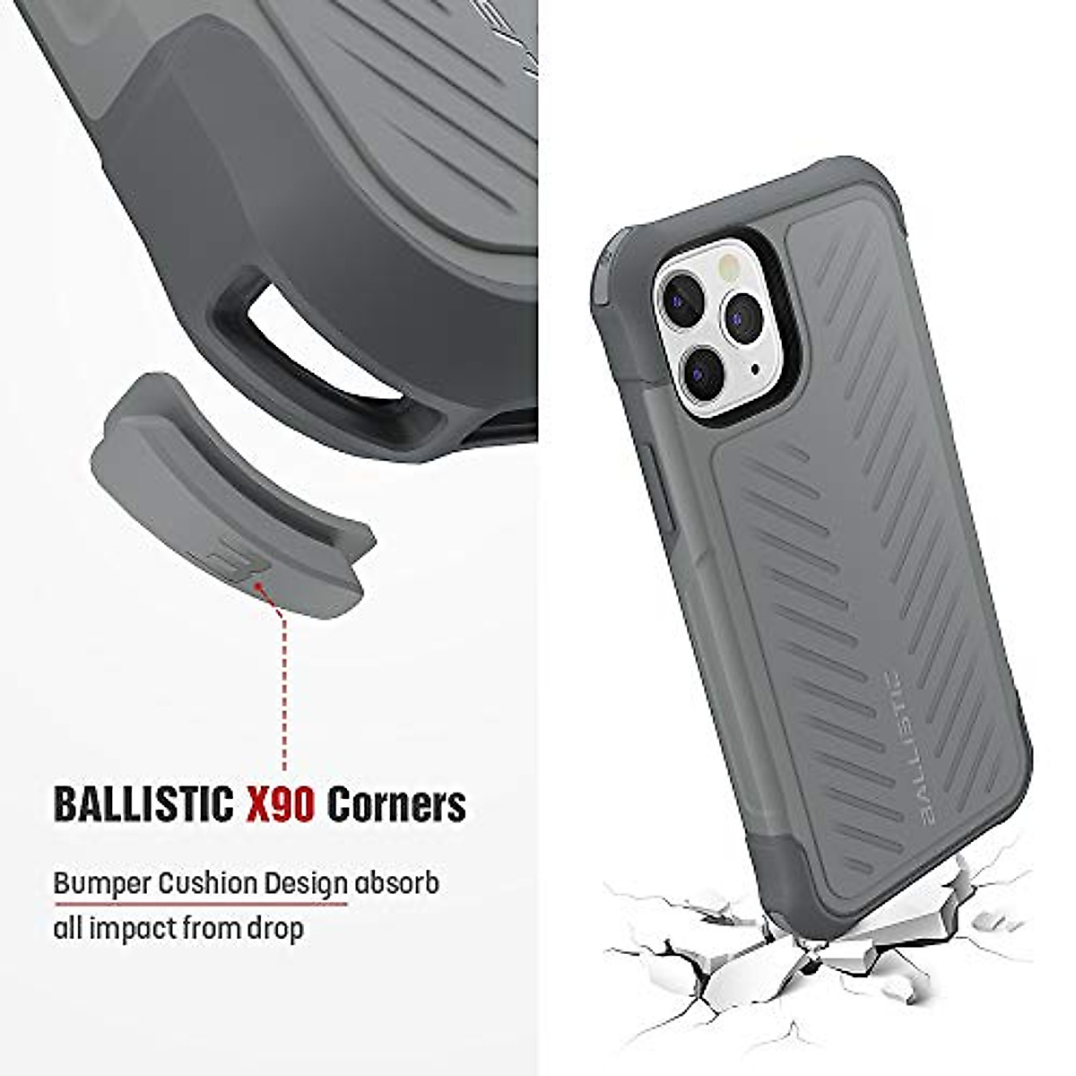 BALLISTIC Tough Jacket Series Case for iPhone 11 Pro Max 6.5‘’ with 2 Sets B-Labs Corners, Heavy Duty Military Grade Rugged Shockproof Case-Gray