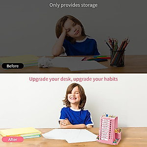 homyaco 360 Degree Dry Erase Chore Chart for kids, Rotating Pen Holder, Pencil Holder for Desk, Pen Organizer, Desk Organizers and Accessories, Cute Pencil Cup Pot for Office, School,Home(Pink)