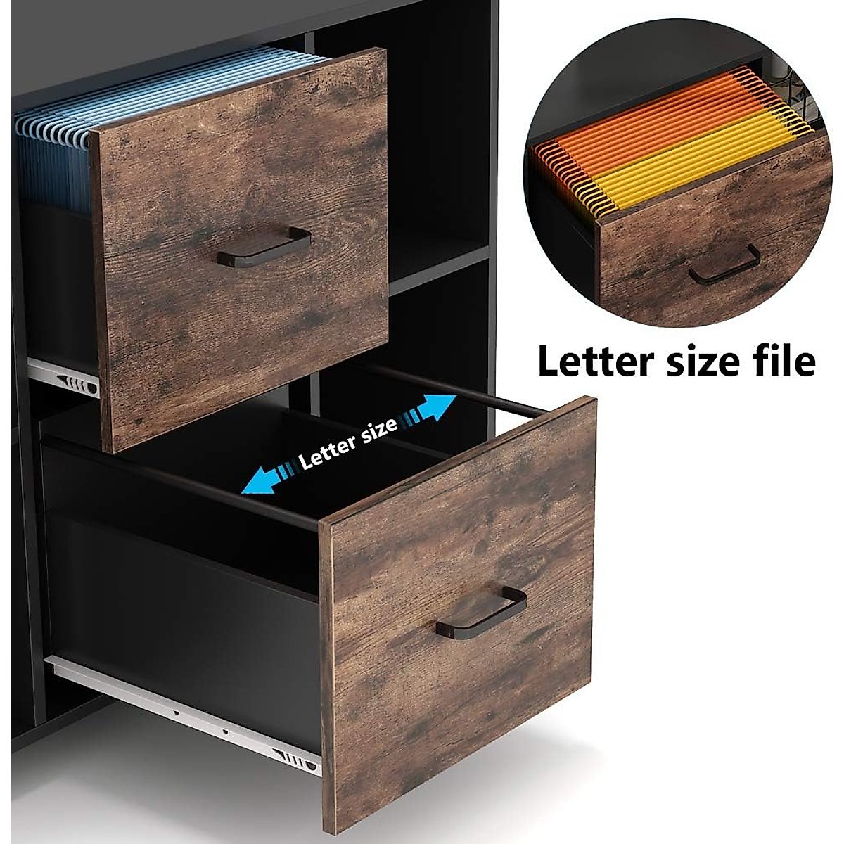 Tribesigns 2 Drawer File Cabinet, Large Mobile Lateral Filing Cabinet for Letter Size, Printer Stand with Storage Shelves and Rolling Wheels for Home Office (Black/Rustic)