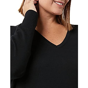 Amazon Essentials Women's Lightweight Long-Sleeve V-Neck Tunic Sweater (Available in Plus Size), Black, Large