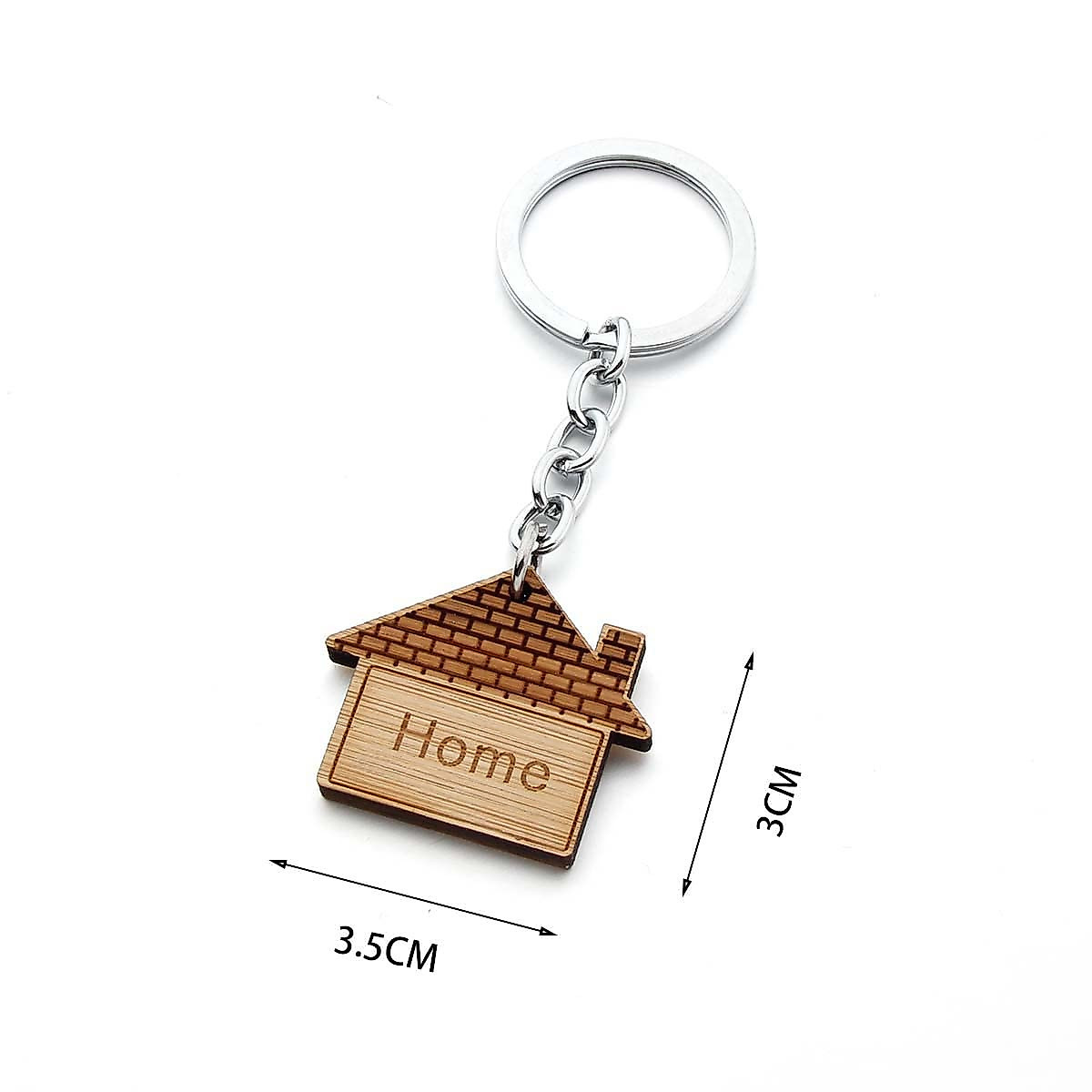 Wresty 4 Pcs House Design Key Chain Wood Keychain Home Key Ring Decoration Housewarming Gift Favors Brown