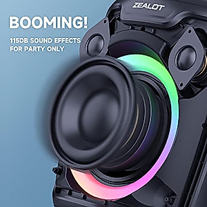 ZEALOT Bluetooth Speakers,80W Speakers Bluetooth Wireless Portable Bluetooth Speakers with Subwoofer,Deep Bass,115dB Sound,24H Play,Lights,Mic&Guitar Port,Echo,Speakers for Party,Home,Outdoor(Black)