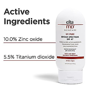 EltaMD UV Pure SPF 47 Kids Sunscreen, Broad Spectrum Sunscreen for Kids Face and Body, Oil Free, Water Resistant up to 80 Minutes, Mineral Kids Sunscreen Lotion with Zinc Oxide, 4.0 oz Tube