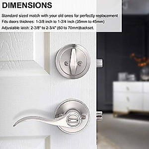 Knobonly Front Door Entry Lever Lockset and Single Cylinder Deadbolt Combination Set, Satin Nickel - (2 Pack) - All Keyed Alike(Same Keys)