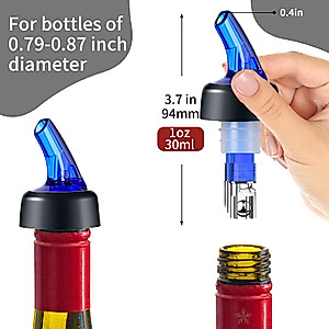 Liquor Bottle Pourers 1oz Set of 12 Measured Bottle Spirits Alcohol Pourers Automatic Measuring Wine Spouts Drink Liquor Pourers Measure Pourer for Cocktail Home Bar (4 Clear 4 Green 4 Blue )