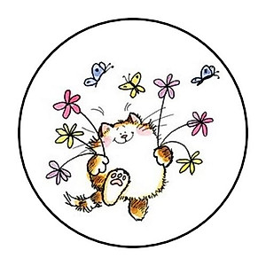 30 pcs CAT Flowers Favor Labels Round​​ Stickers Envelope Seals Labels Round Tags, Stamps Sticker for Gift Cards, Envelopes, Boxes for Holiday, Birthday, Christmas