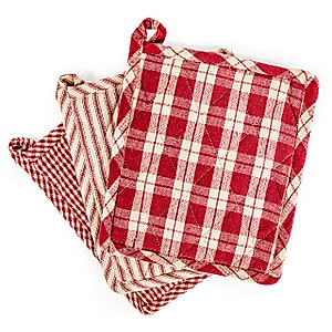 High End Home 3 Piece Pot Holder Set - Hot Pads for Kitchen 7 x 8.5 Inch Burgundy Red