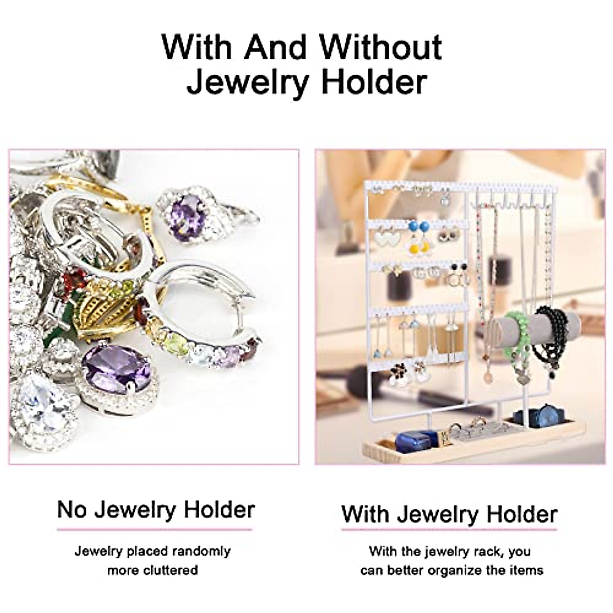 GVIZNO Earring Holder, Earring Stand Display with 108 Holes, Jewelry Organizer with Bracelet Holder, Jewelry Stand Holder for Bracelets, Necklaces, Rings, Watches(white)