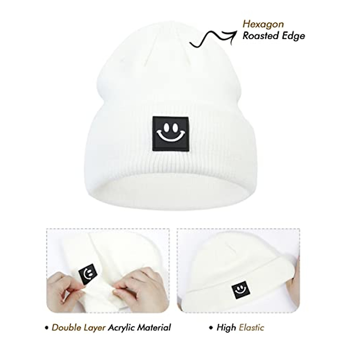 upeilxd Baby Winter Hat Soft Warm Knitted Beanie Hat with Cute Smile Face Beanie Cap for Toddler Boys Girls White