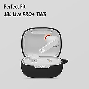 Geiomoo Silicone Case Compatible with JBL Live Pro+ TWS, Protective Cover with Carabiner (Black)