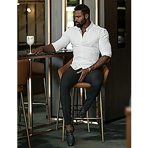 URRU Men's Muscle Dress Shirts Slim Fit Stretch Long Sleeve Casual Button Down Shirt White S