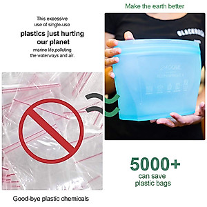 ZIP STANDING Reusable food Silicone Containers - 2-piece food storage cup Larger Capacity, Dishwasher, Microwave, Freezer Safe. Healthy Food Grade. (blue)