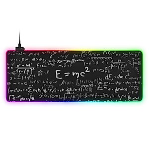 Large RGB Gaming Mouse Pad Blackboard Inscribed Scientific Formulas Calculations Physics Glowing Extended Mousepad 31.5x11.8in, Soft Anti-Slip Rubber Base Luminous Mouse Mat for Pc Laptop, Gaming, of