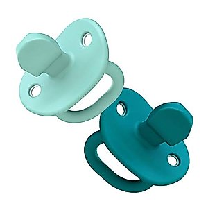 Boon JEWL Biometric Stage 3 Orthodontic Pacifier — 6-18 Months — Blue — Silicone Baby Pacifier with Soothing Gem Shaped Nipple — 2 Count