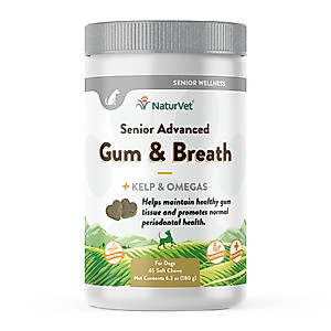 NaturVet Senior Advanced Gum & Breath Dog Supplement – Includes Peppermint, Parsley Leaf to Help Promote Periodontal Health, Fresh Breath for Dogs – 45 Ct. Soft Chews