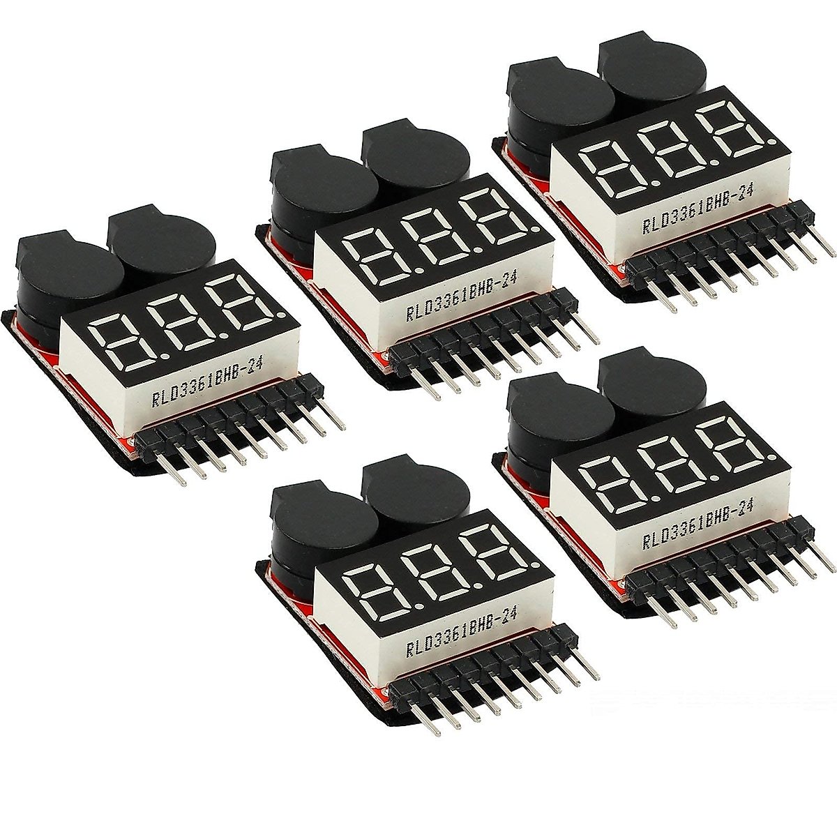 CAMWAY 5PCS 2in1 1-8s Lipo Battery Voltage Tester,RC Low Voltage Buzzer Alarm+ Digital Battery Capacity Tester RC Cellmeter-7 Lipo Battery Tester LCD Battery Checker Controller