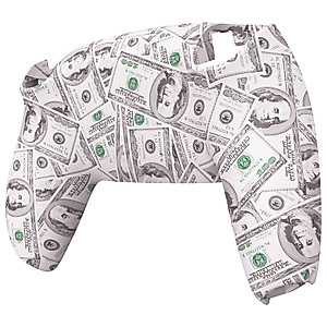 eXtremeRate 100 Cash Money Patterned Soft Touch Custom Back Plate Bottom Shell Compatible with ps5 Controller, Soft Touch Replacement Back Shell Cover Compatible with ps5 Controller