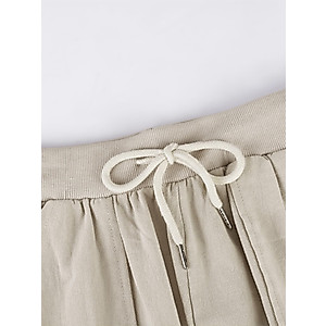 Puimentiua Womens Tapered Pants Cotton Linen Drawstring Back Elastic Waist Pants Casual Trousers with Pockets Khaki