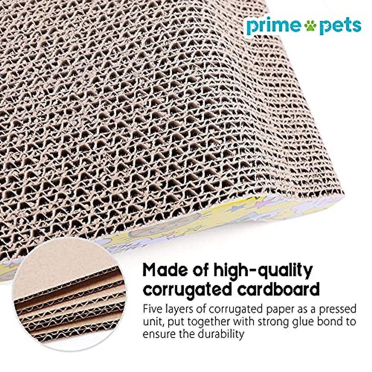 PrimePets Cat Scratching Board, 2 Pack Cat Scratcher Cardboard, Cat Scratch Pad for Indoor Cats, Cat Scratcher Couch Lounge Sofa Bed, Reversible Corrugated, Catnip Included