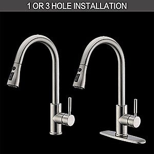WEWE Single Handle High Arc Brushed Nickel Pull Out Kitchen Faucet,Single Level Stainless Steel Kitchen Sink Faucets with Pull Down Sprayer