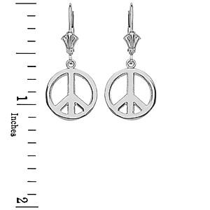 Leverback Peace Symbol Dangle Earrings in Polished Sterling Silver