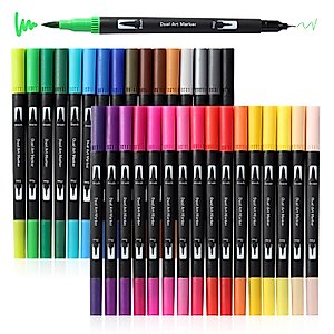 Peablce Art Markers Brush Pen, Markers for Adult Coloring Books No Bleeding,32 Colored Pens Fine Point Highlighter Pen & Brush for Adult Kids Coloring Journaling Note Taking Planner