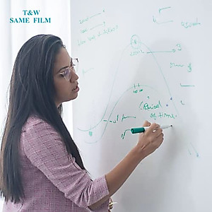 T&W SAME FILM White Board for Wall-Dry Erase Stickers-2 Dry Erase Markers Fine Tip Included-Adhesive Whiteboard for Wall,Desk,Door,Glass,Refrigerator（17.3‘’X78.7'' White）