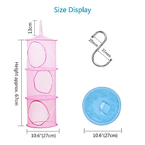 LANMOK 3pcs Hanging Mesh Storage Basket Foldable Space Saving Toy Organizer With 3pcs S hooks for Kids Room Bathroom Wall Balcony Wardrobe