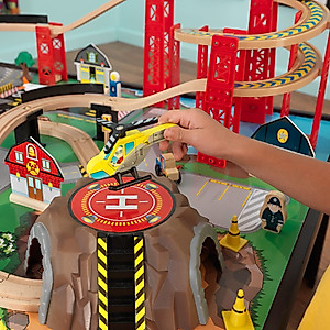 KidKraft Multi-Level Airport Express Espresso Train Set & Table, Multi-Colored Toy, Planes, Trains, Cars, Helicopters, Multiple Kids Play, Gift for Ages 3-8 46.25 x 32.5 x 15.5