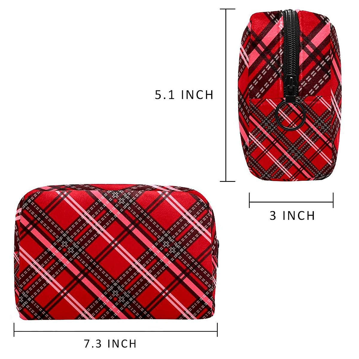 TBOUOBT Cosmetic Travel Bags, Makeup Case, Makeup Bag for Toiletries, Red Black Plaid Retro