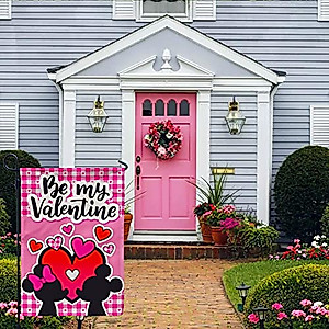 Be Mine Valentines Garden Flag, Valentines Decorations Yard Outside Flag 12x18 Vertical Burlap Double Sided Decor for Home Outdoor Hanging