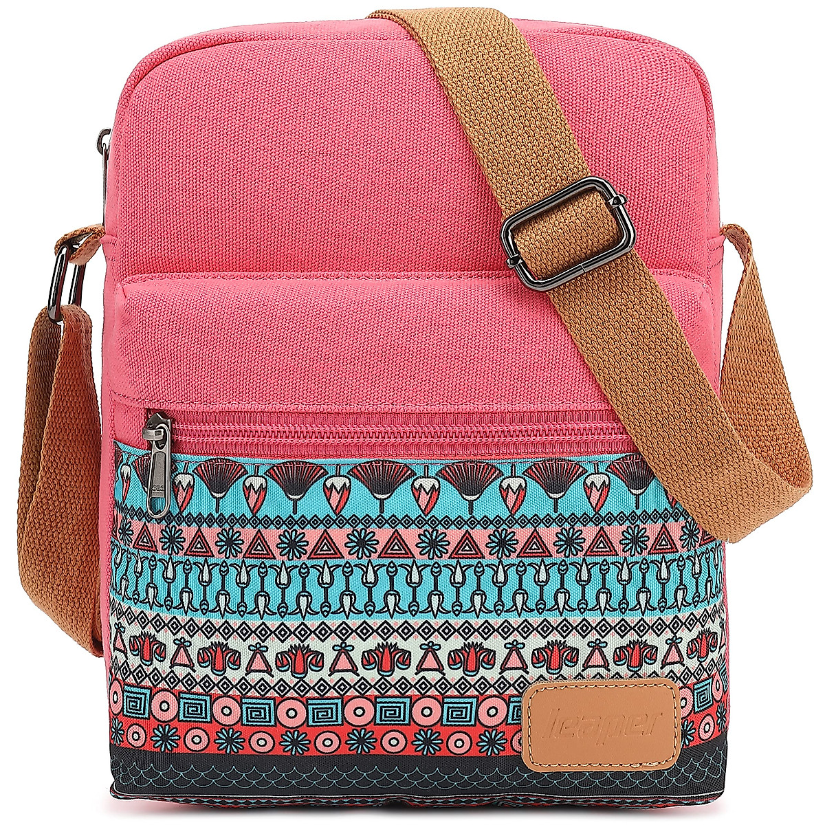 Leaper Girls Crossbody Purses 2 PCS Vintage Messenger Bag Canvas Crossbody Bag and Purse Set for Women Light Red