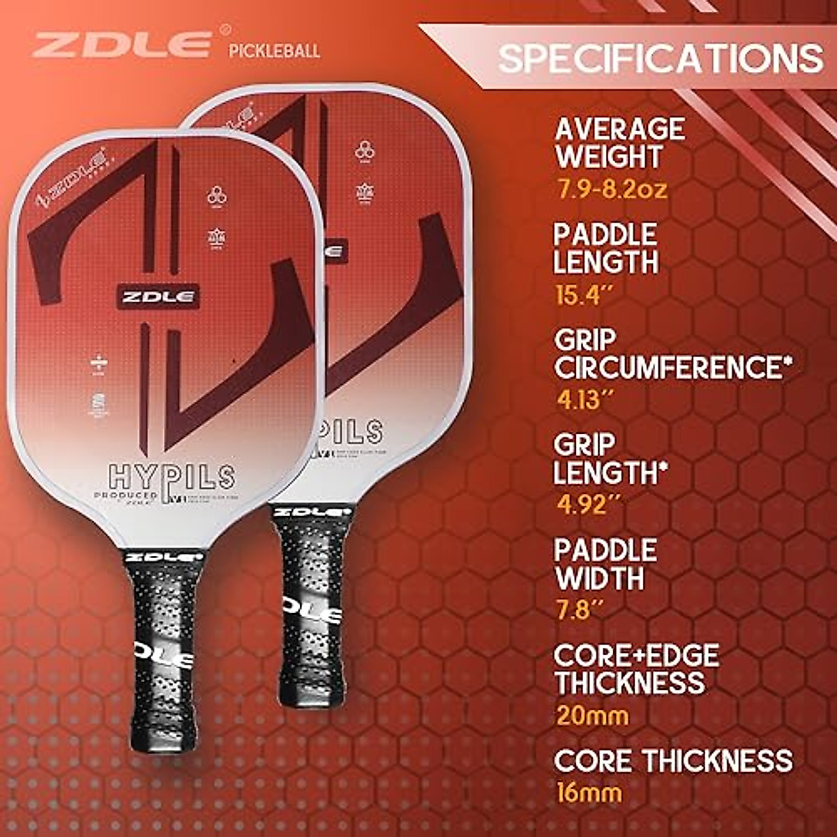 Zdle Pickleball Paddles Pickleball Set of 2, 16 mm Glass Fiber and Thicker Polypropylene Core,8 OZ Lightweight Pickleball Paddle Pickleball Rackets Pickle Ball Raquette Set of 2