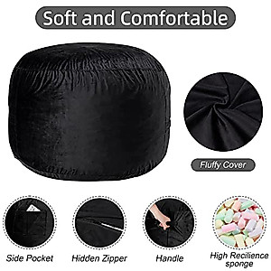 SIMFLAG 4Ft Bean Bag Chair, Memory Foam Filling Bean Bag Chairs with Velvet Cover, Removable and Machine Washable Cover, Giant Bean Bag Chair for Adult - Black