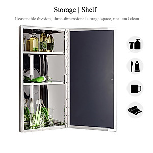 11.81" x23.6"x8.2" Bathroom Corner Medicine Cabinet W/Mirror Bright Stainless Steel Wall Mounted Mirror Cabinet Hanging Triple Shelf Storage Cabinet Cupboard (Right Door)